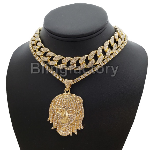 BF | Accessories | Gold Pt Lil Pump Portrait 8 Full Iced Choker Set ...